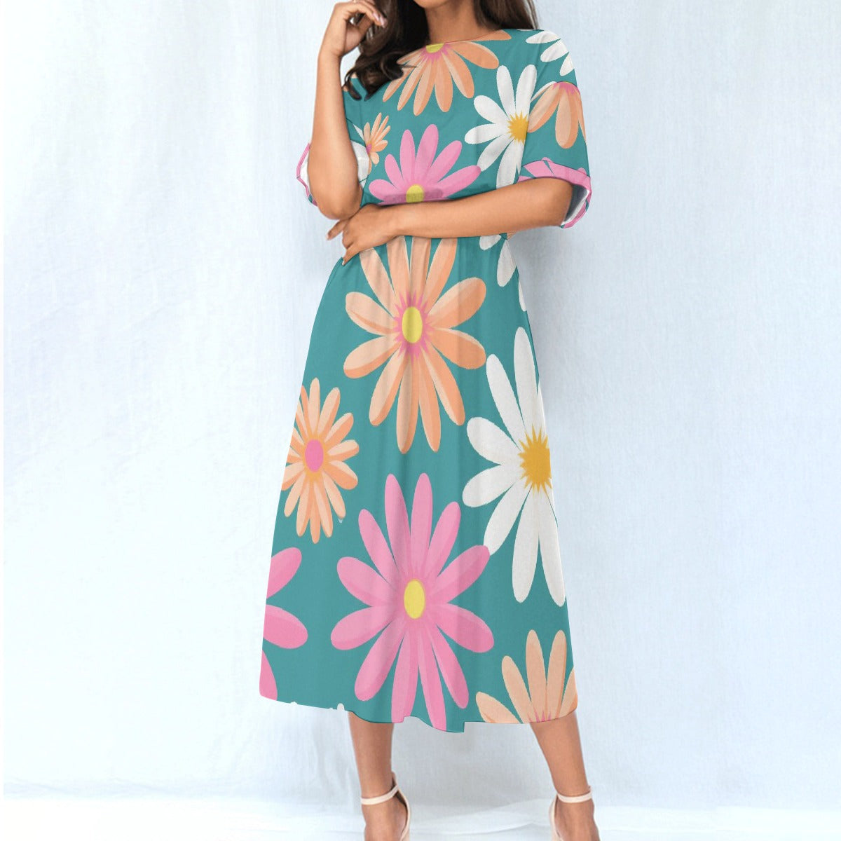 All-Over Print Women's Elastic Waist Dress – Silver Grey white hair ...