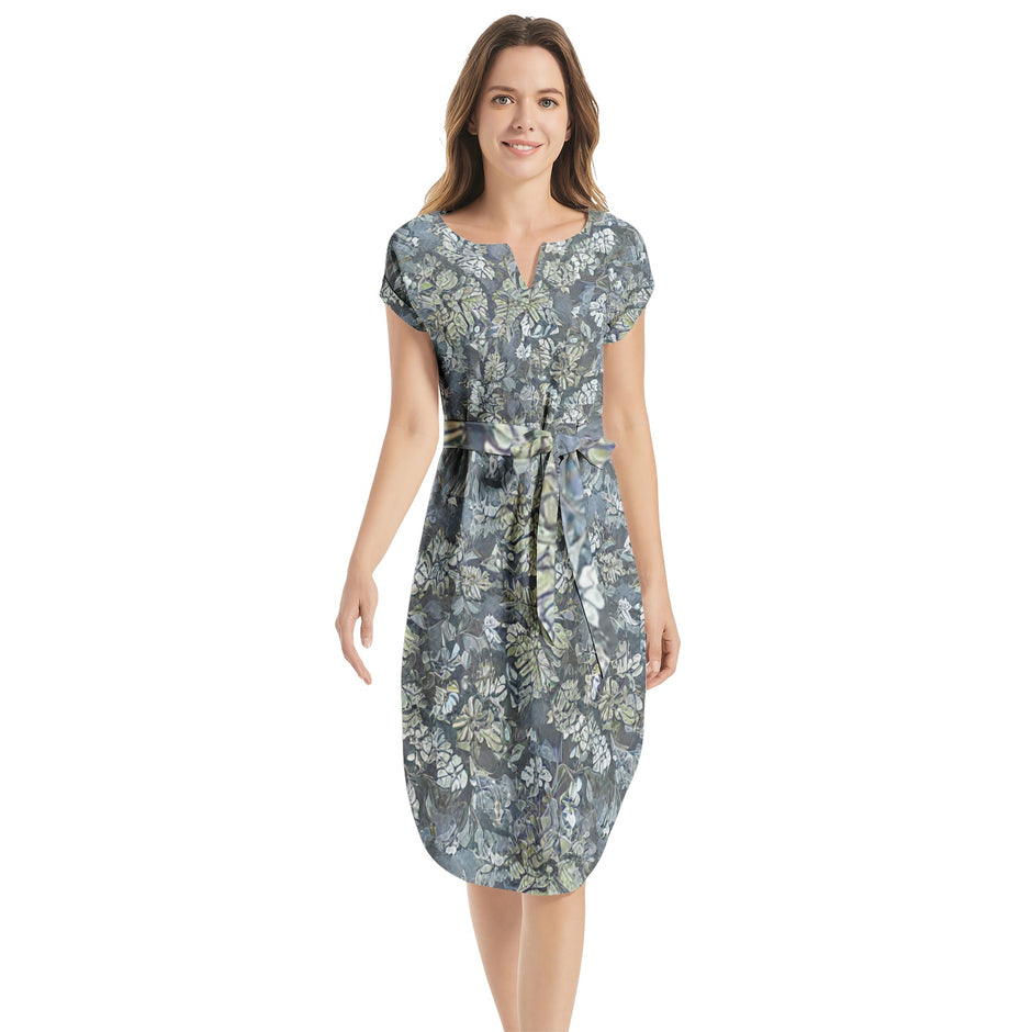 Woman's Neck Belted Dress – Silver Grey white hair inspiration